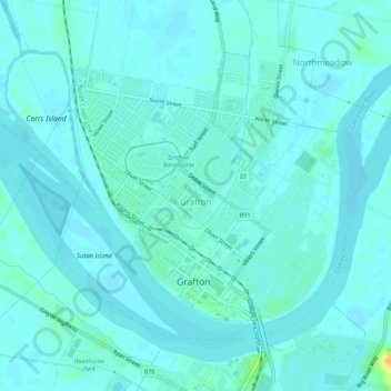 Carte topographique Grafton, altitude, relief