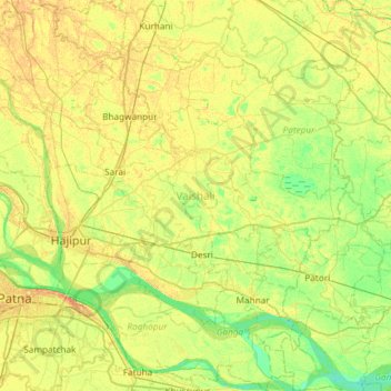 Carte topographique Vaishali, altitude, relief