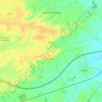 Carte topographique Attray, altitude, relief