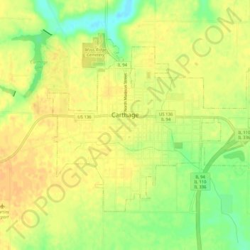 Carte topographique Carthage, altitude, relief