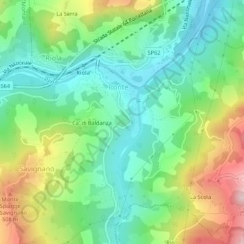 Carte topographique Rocchetta Mattei, altitude, relief