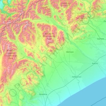 Carte topographique Ashburton District, altitude, relief