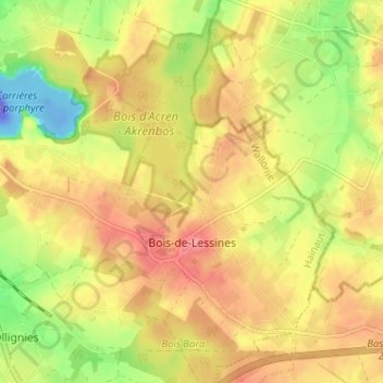 Carte topographique Bois-de-Lessines, altitude, relief