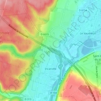 Carte topographique Incarville, altitude, relief