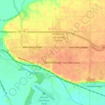 Carte topographique Vermillion, altitude, relief