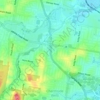 Carte topographique Aspley, altitude, relief