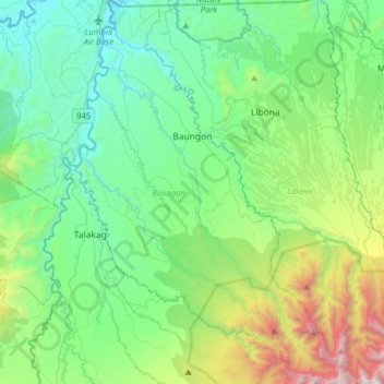 Carte topographique Baungon, altitude, relief