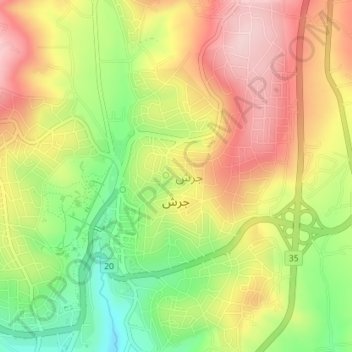 Carte topographique Jerash, altitude, relief