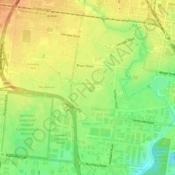 Carte topographique Sunshine West, altitude, relief