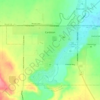 Carte topographique Town of Cardston, altitude, relief