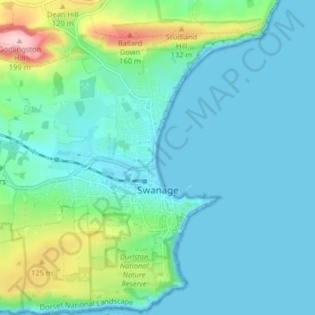 Carte topographique Swanage, altitude, relief