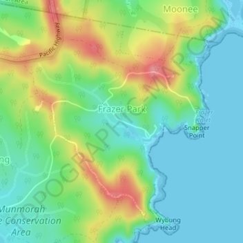 Carte topographique Frazer Park, altitude, relief