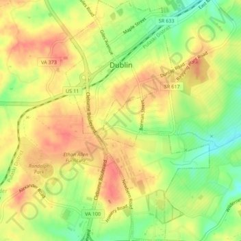 Carte topographique Dublin, altitude, relief
