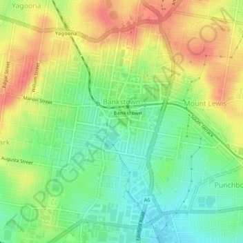 Carte topographique Bankstown, altitude, relief