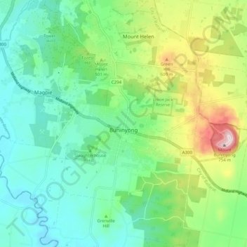 Carte topographique Buninyong, altitude, relief