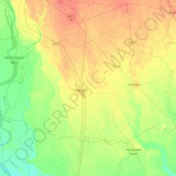 Carte topographique Chandpur, altitude, relief