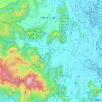 Carte topographique Liverpool Creek, altitude, relief