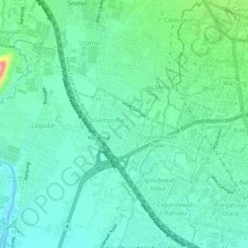 Carte topographique Bandung Kulon, altitude, relief