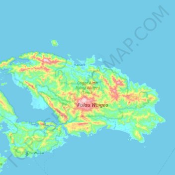 Carte topographique Eastern Waigeo Island Nature Reserve, altitude, relief