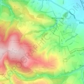 Carte topographique Withycombe, altitude, relief