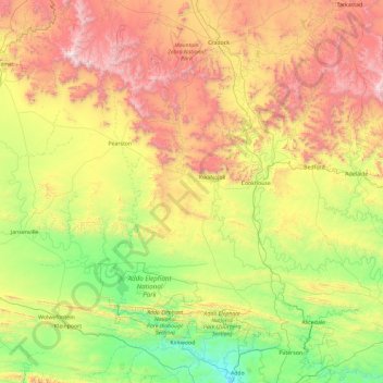 Carte topographique Blue Crane Route Local Municipality, altitude, relief