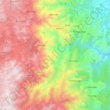 Carte topographique Mulenge, altitude, relief