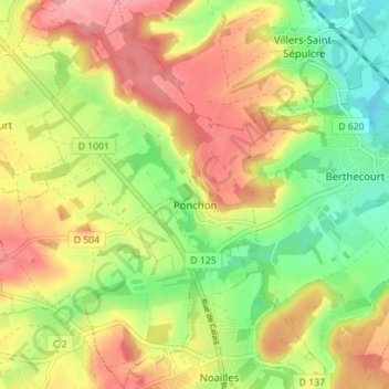 Carte topographique Ponchon, altitude, relief