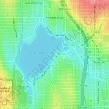 Carte topographique Green Lake Park, altitude, relief