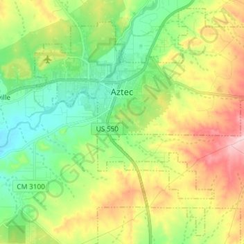 Carte topographique Aztec, altitude, relief