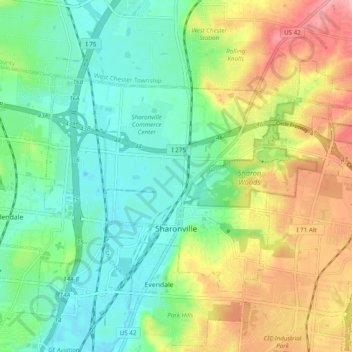 Carte topographique Sharonville, altitude, relief