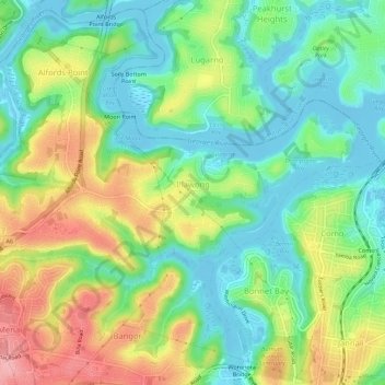 Carte topographique Illawong, altitude, relief