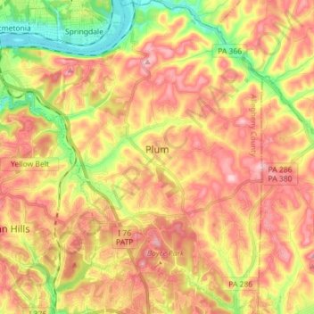 Carte topographique Plum, altitude, relief