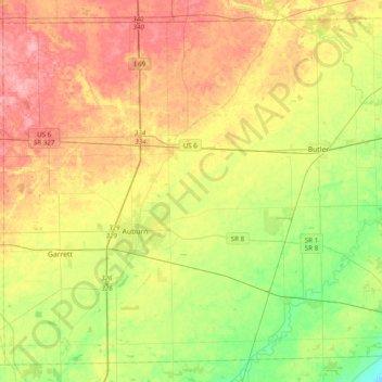 Carte topographique DeKalb County, altitude, relief