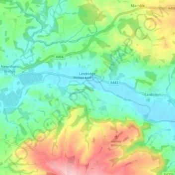 Carte topographique Lindridge, altitude, relief