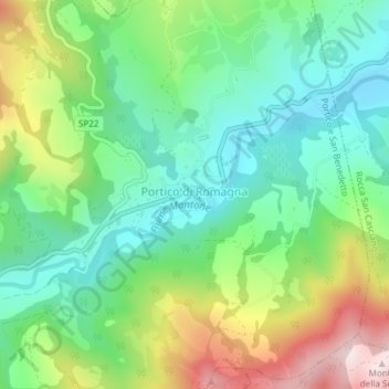 Carte topographique Portico di Romagna, altitude, relief