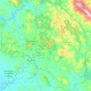 Carte topographique Province de Ouezzane, altitude, relief