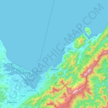 Carte topographique Nelson City, altitude, relief
