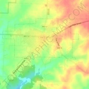 Carte topographique Cole Camp, altitude, relief