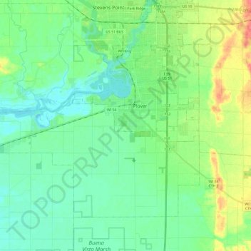 Carte topographique Town of Plover, altitude, relief