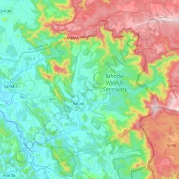 Carte topographique Satari, altitude, relief