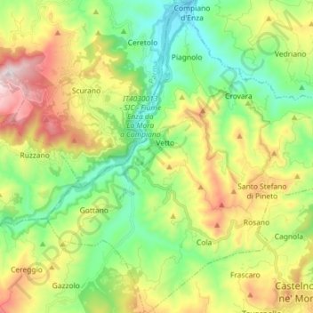 Carte topographique Vetto, altitude, relief