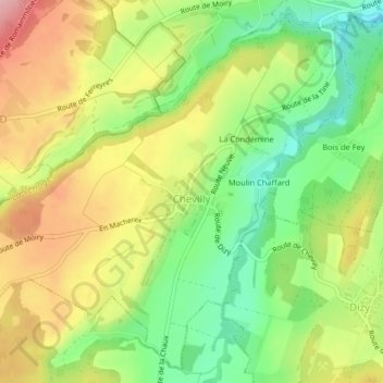 Carte topographique Chevilly, altitude, relief