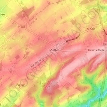 Carte topographique Maffe, altitude, relief