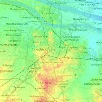 Carte topographique Trichy Corporation Limits, altitude, relief