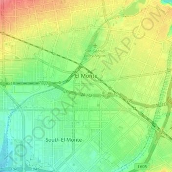 Carte topographique El Monte, altitude, relief
