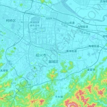 Carte topographique Yuecheng District, altitude, relief