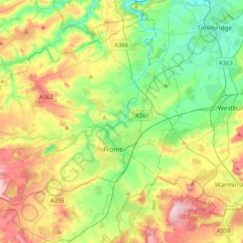 Carte topographique River Frome, altitude, relief