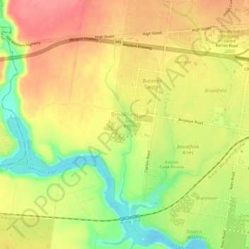 Carte topographique Brookfield, altitude, relief