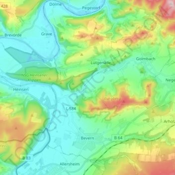 Carte topographique Bevern, altitude, relief