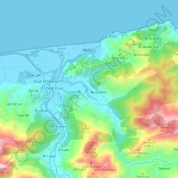 Carte topographique Melbou, altitude, relief